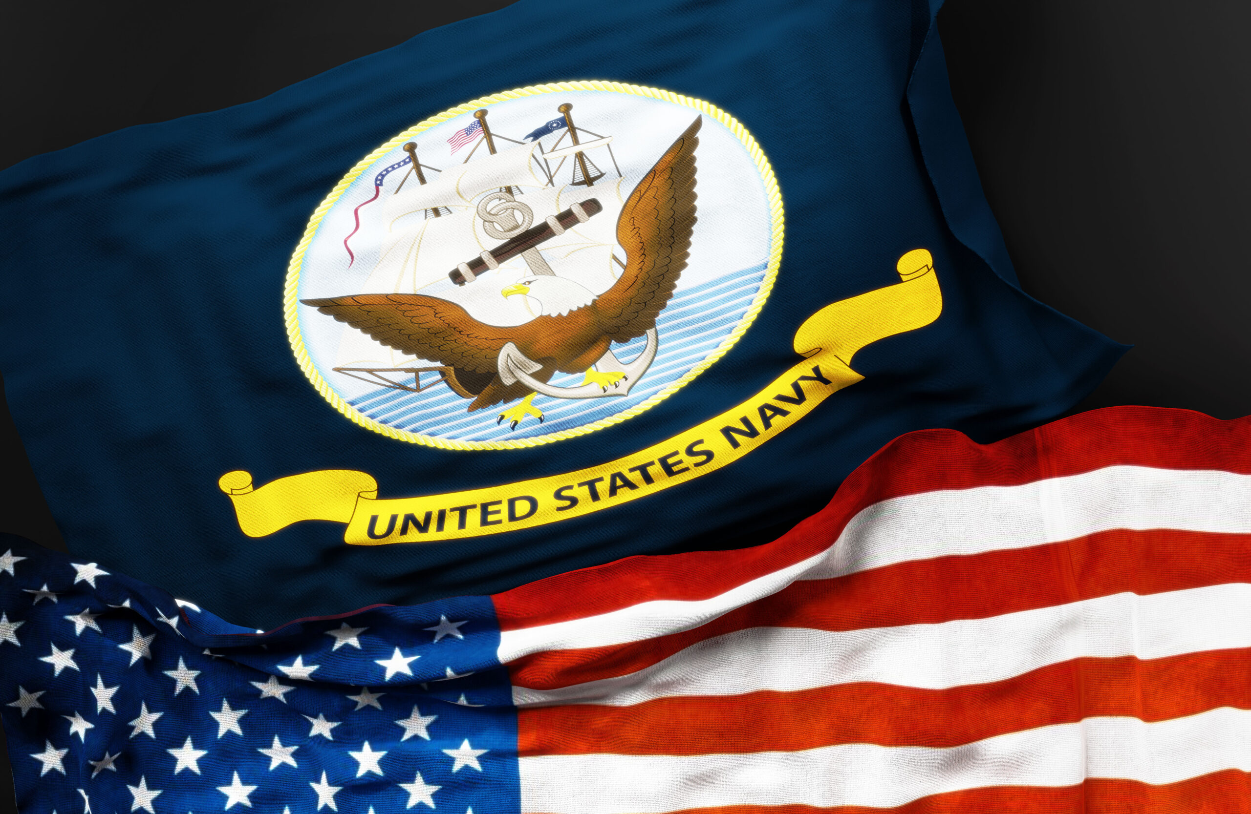 Flag of the United States Navy along with a flag of the United S ...